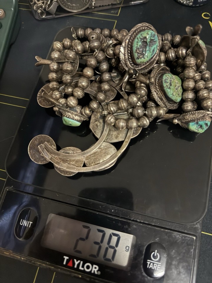 Vintage Navajo Turquoise horn Sterling Silver Squash Blossom Necklace ...