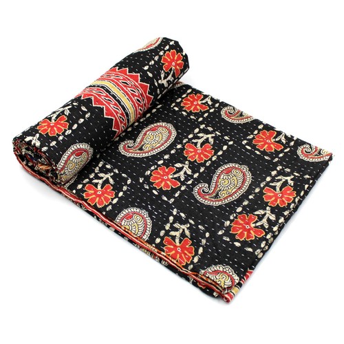 Vintage Kantha Quilt Indian Handmade Cotton Counterpane Blanket Throw ...