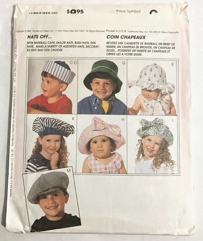 McCall's #9047 INFANTS CHILDRENS' HATS BOY & GIRL Sewing Pattern Uncut ...