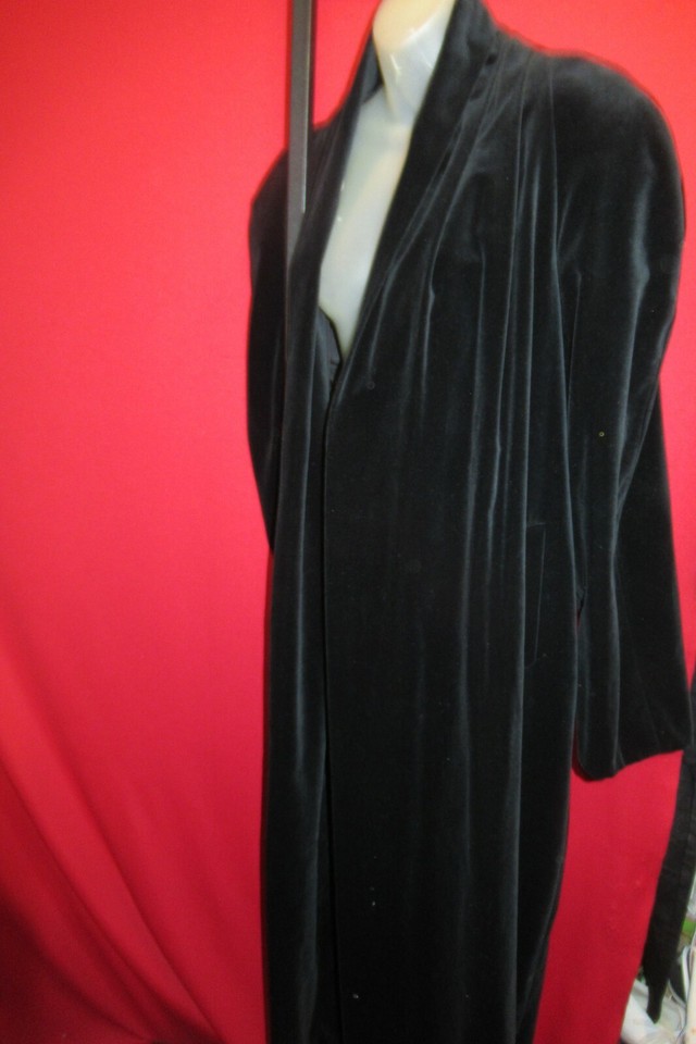 Vintage Black Velvet Edwardian Maxi Opera Swing Coat XL Plus size Satin ...