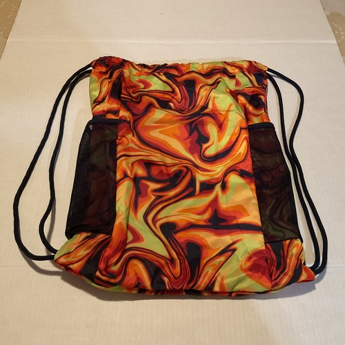 Lands End Packable Drawstring Bag With Pockets, Multi Swirl Orange ...