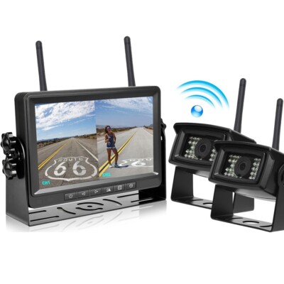 2x Digital Kabellos Rückfahrkamera 7" LCD Split Funk Monitor 12V 24V ...