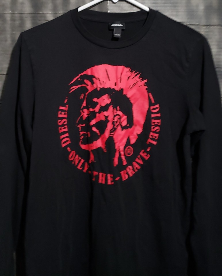 VINTAGE Diesel Men Shirt Size Small Black Only The Brave Mohawk Mohican ...