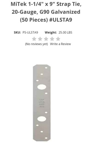 Mitek Light Duty Strap Tie Galvanized 1-1/4" x 9" LSTA9 Qty. 50 | eBay