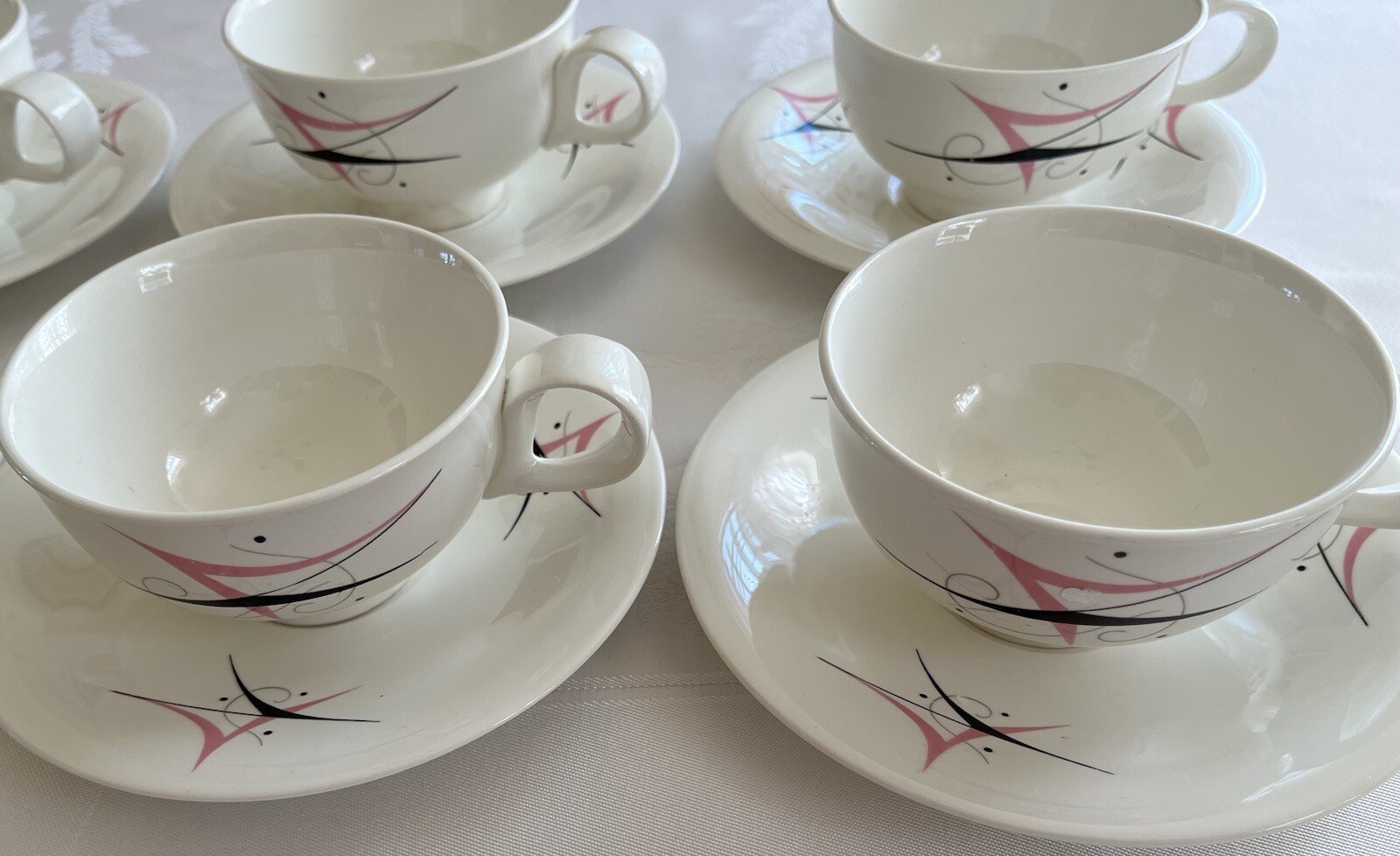 HARLEQUIN HALLCRAFT EVA ZEISEL 6 CUPS & SAUCERS ATOMIC AGE EUC MID ...