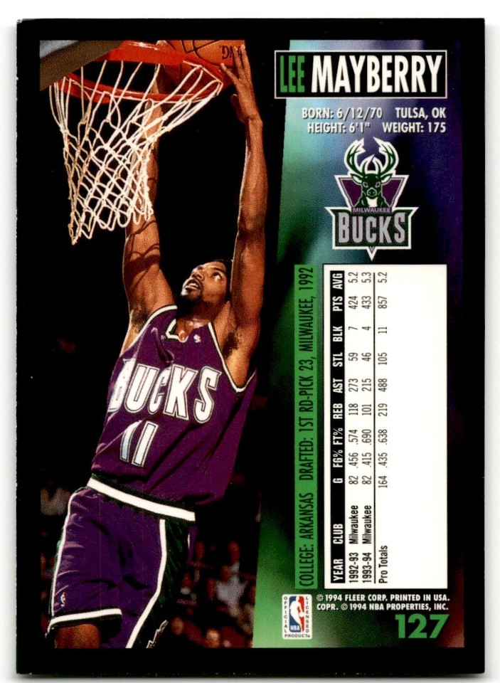 1994-95 FLEER LEE MAYBERRY MILWAUKEE BUCKS #127 | eBay