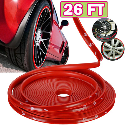 26FT Red Vehicle Car Wheel Hub Rim Trim Guard Protector Rubber Strip ...