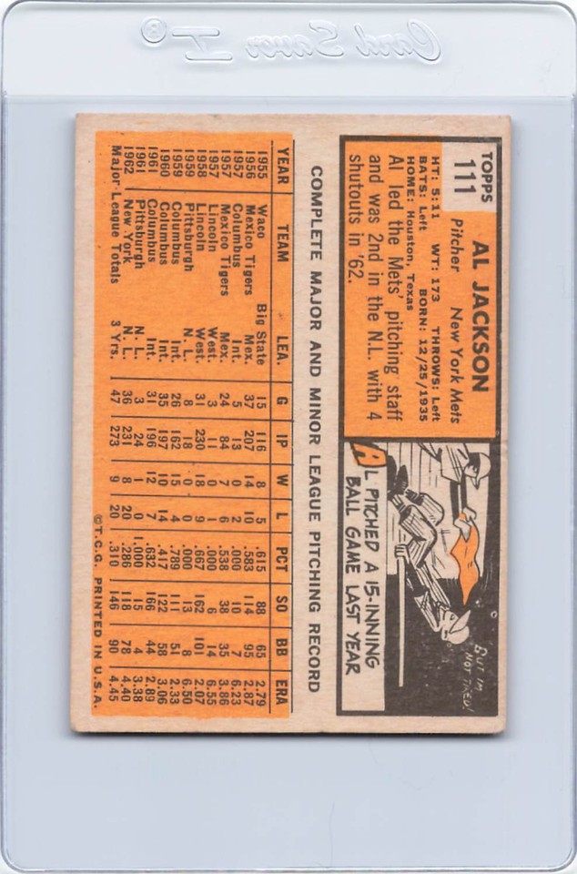 1963 Topps #111 Al Jackson Mets EX *4292 | eBay