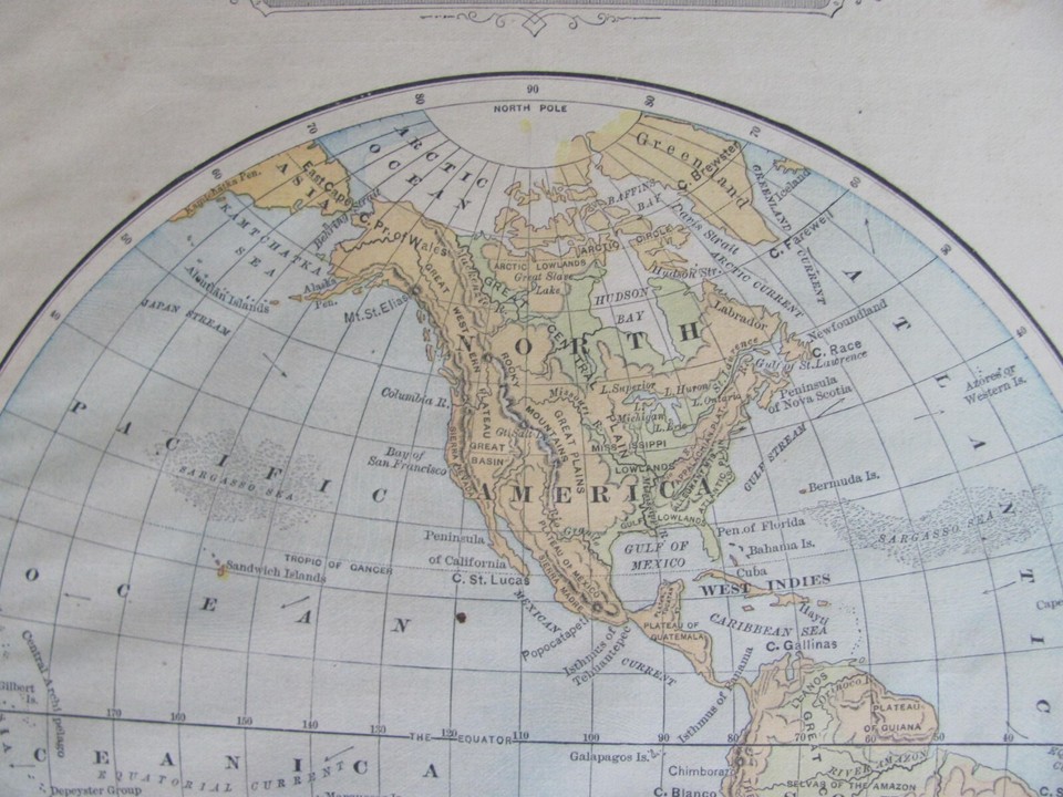 WESTERN HEMISPHERE NORTH AMERICA SOUTH AMERICA ALASKA 1880 COLORED ...