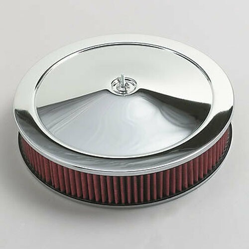 14"X3" Round Chrome washable Red Air Cleaner Assembly Flat Base SBC 350 ...