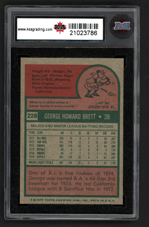 1975 TOPPS #228 GEORGE BRETT ROOKIE CARD KSA 9 MINT | eBay