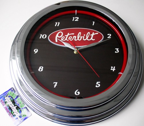 Peterbilt neon wall clock truck chrome Shop home garage work light ...