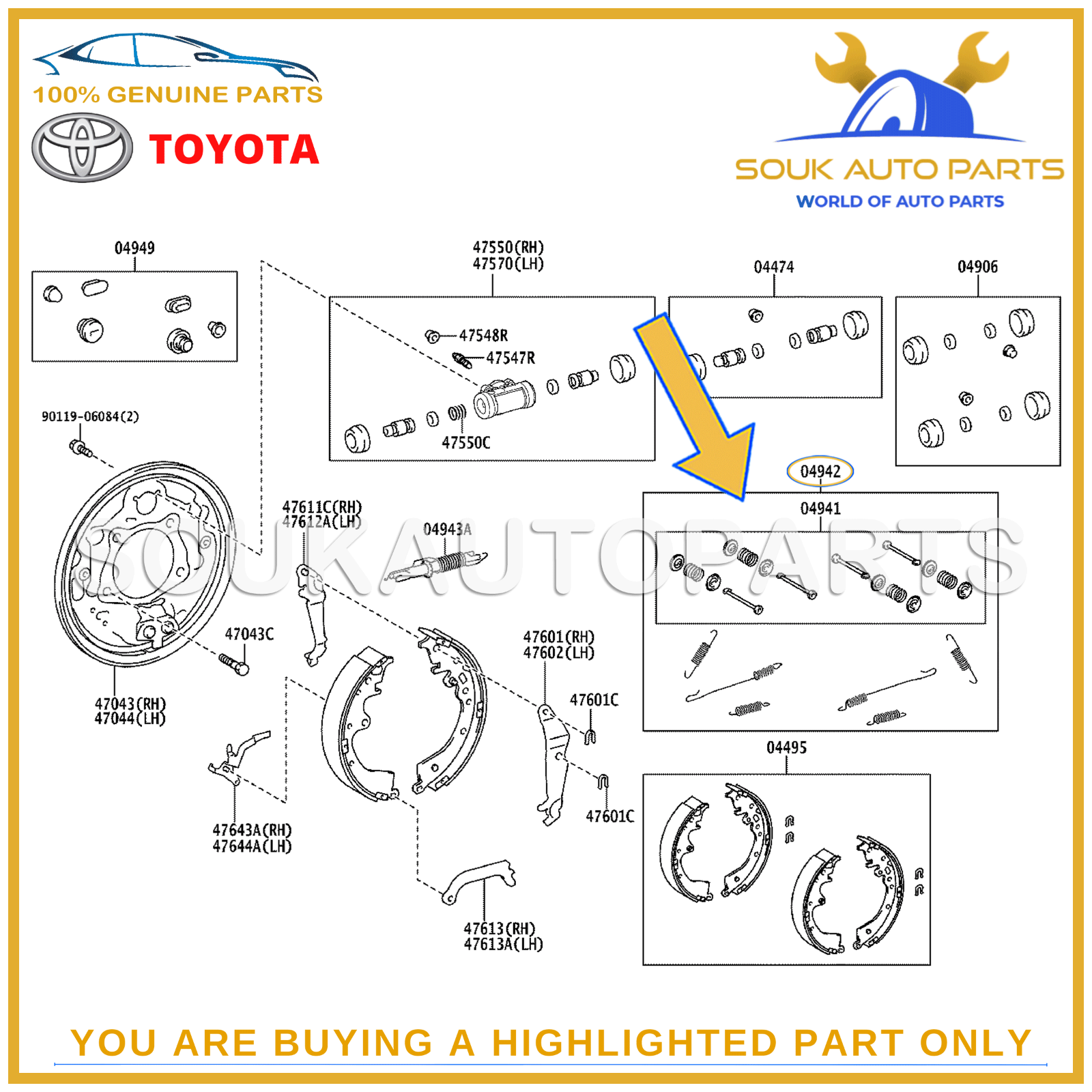 04942-26010 Genuine Toyota SPRING KIT, REAR BRAKE 0494226010 OEM | eBay