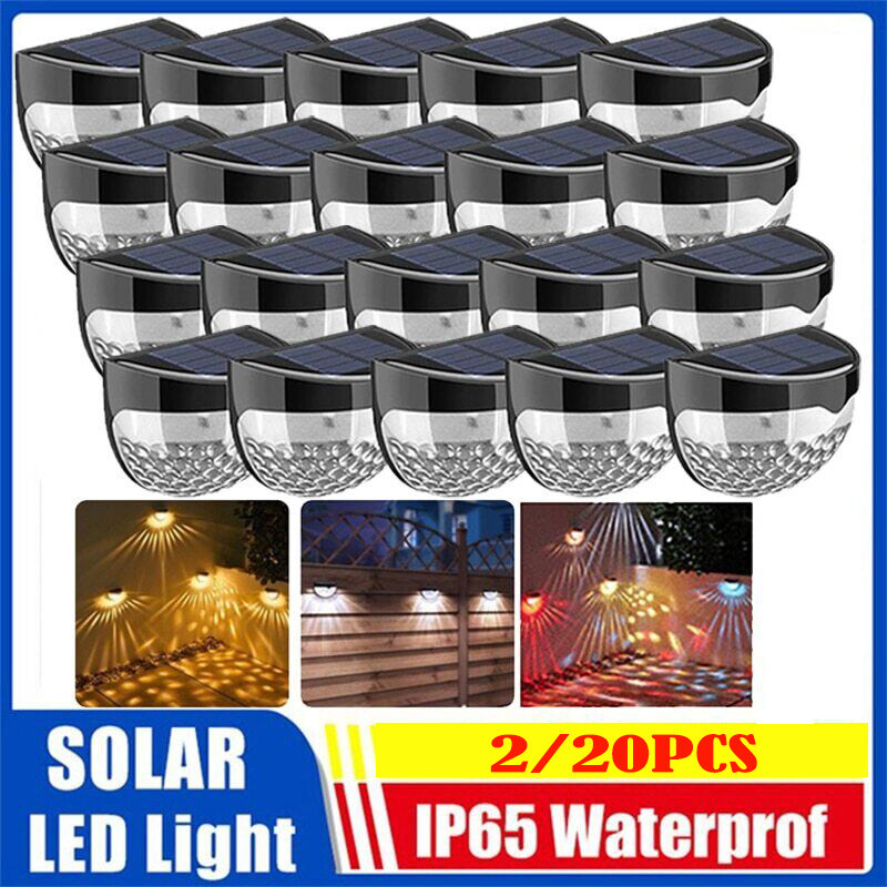 1/20PACK SUPER BRIGHT SOLAR DOOR FENCE WALL LIGHTS LED OUTDOOR GARDEN ...