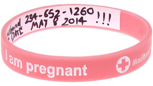 Pregnancy Write On Pink Silicone Wristband Medical Alert ID Bracelet ...