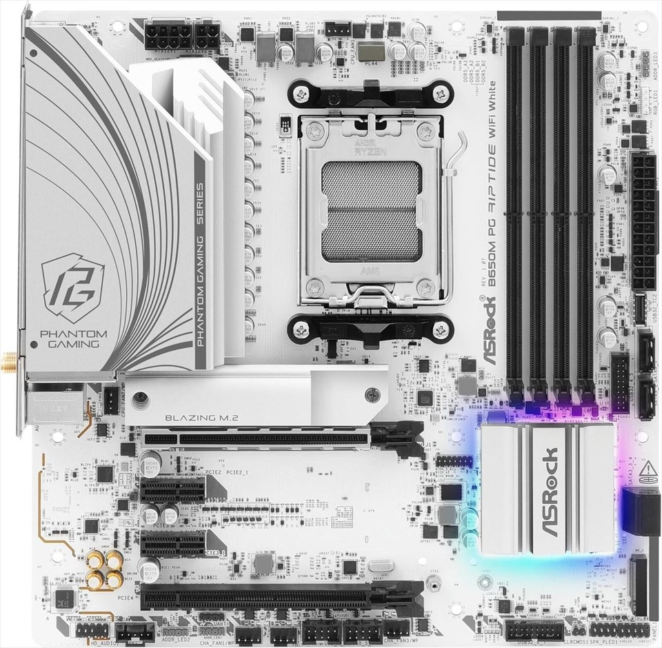 ASRock B650M PG RIPTIDE WIFI White AM5 Micro-ATX Motherboard, DDR5 ...