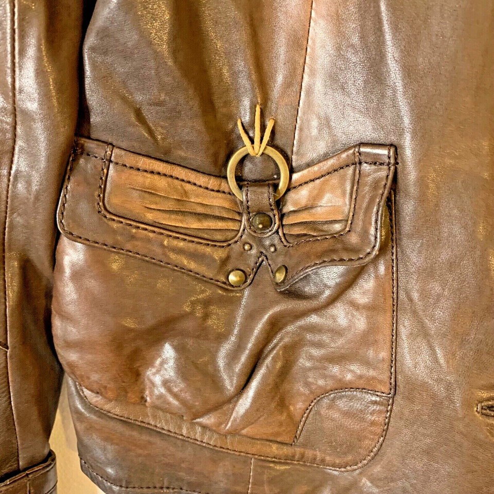 Di Bello Collezione SZ L Chocolate Brown Button Brass Trim 100% Leather ...