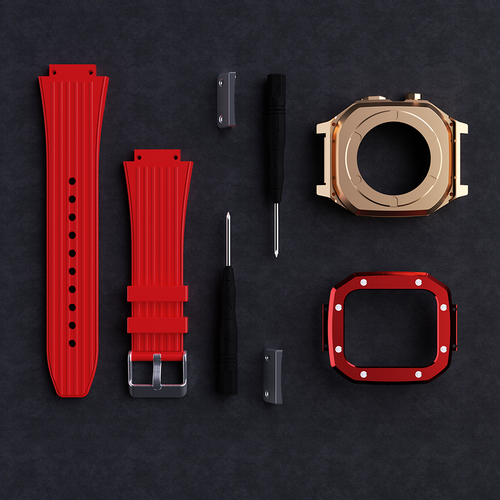 Luxury Rugged Case&Silicone Band Mod Kit For Apple Watch 9 8 7 6 5 4 ...