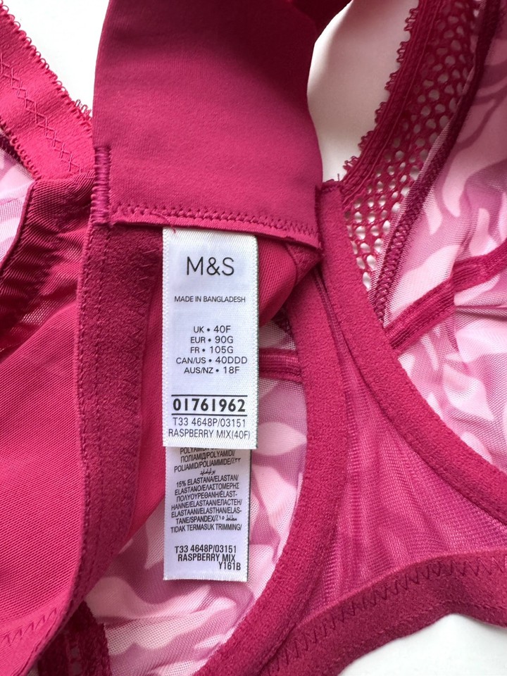 BNWT M&S Pink Underwired Non-Padded Extra Support Bra Lingerie Size 40F ...