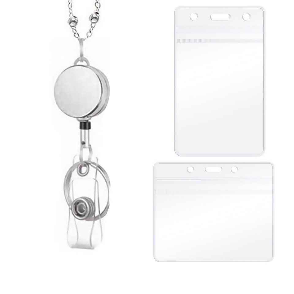 Steel Chain Retractable Reel Clip Badge Holder ID Card Key Neck Strap ...