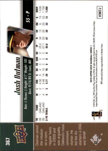 2010 Upper Deck Oakland Athletics Baseball Card #367 Josh Outman | eBay