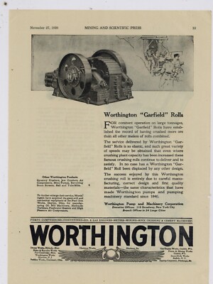 1920 Worthington Ad: Garfield Roll Power Mining & Machinery Works Roll ...