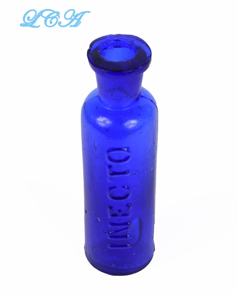 Deep BLUEBERRY BLUE antique POISON bottle INECTO early BIM bottle w ...