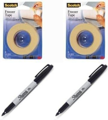 2-SCOTCH FREEZER TAPE ROLLS + 2 SHARPIES FOR FOOD STORAGE SEALING ...