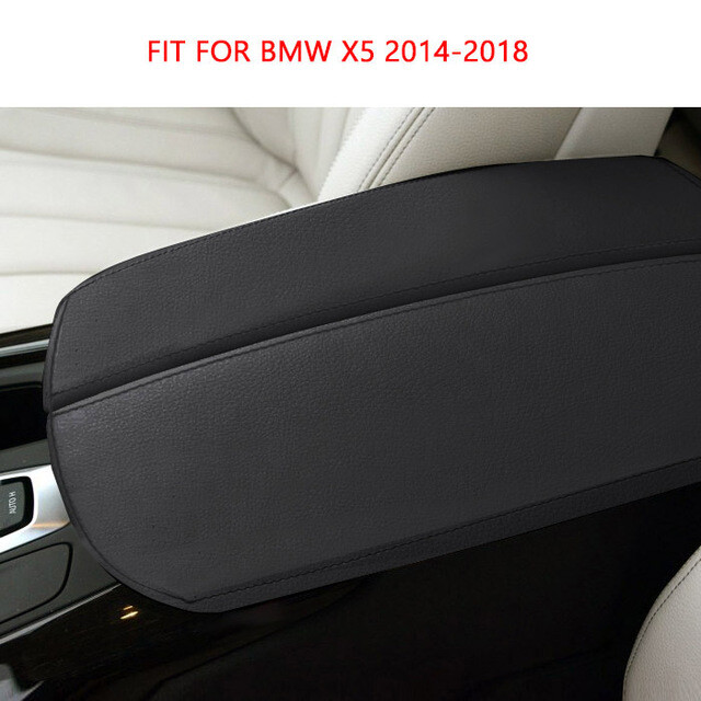 2*For 14-18 BMW X5 Center Console Armrest Micro Black Leather Box Cover ...