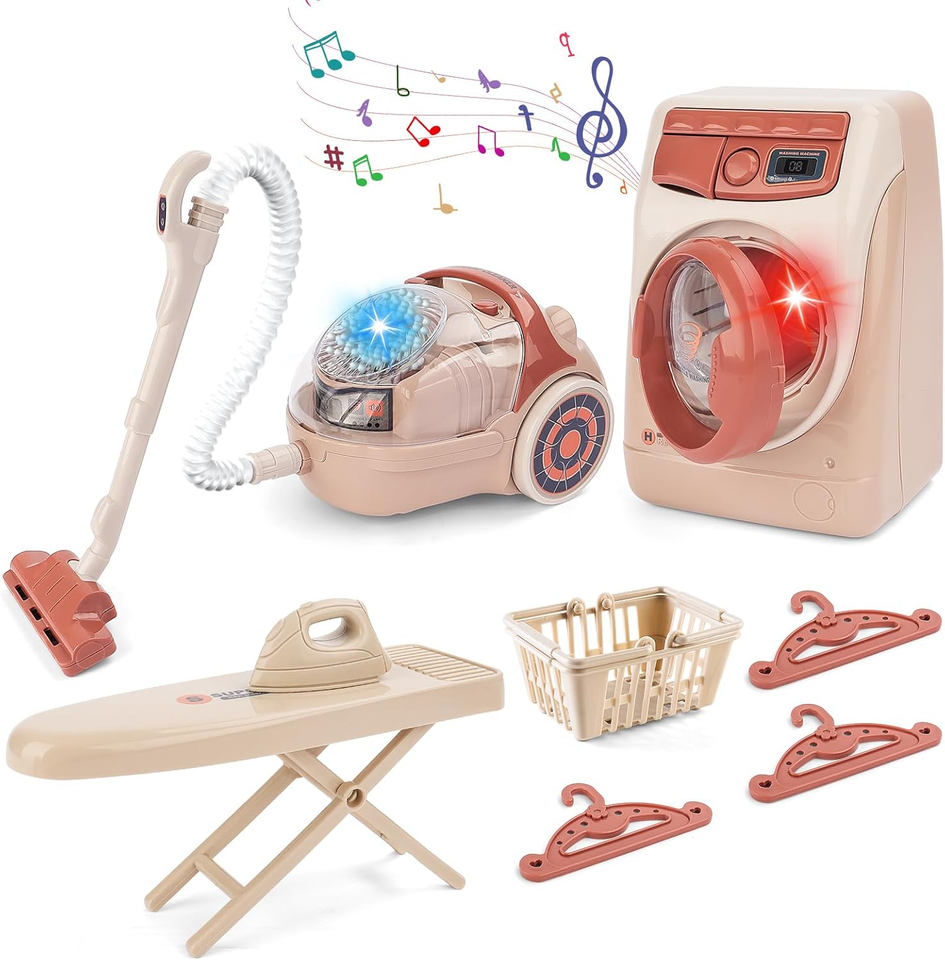 Kids Toy Washing Machine & Vacuum Playset, Mini Washing Machine Laundry ...