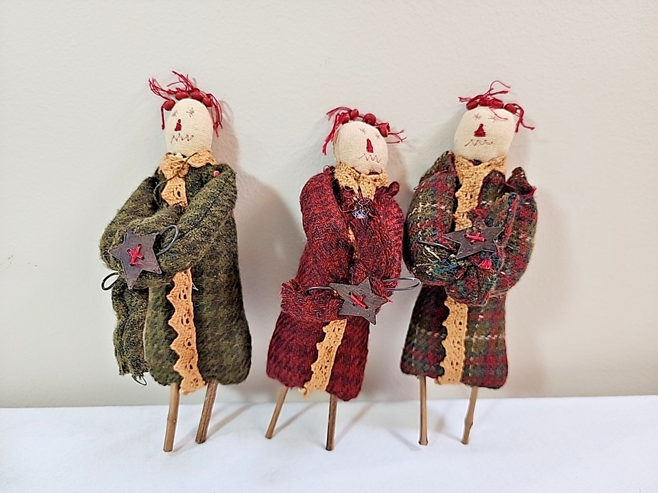 Handmade Primitive Rustic Country Folk Art Snowman Figures Set Of 3 | eBay