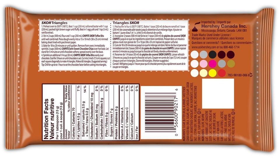 Hershey's Chipits SKOR Toffee Bits Baking Chips Bag 200g -Free Shipping ...