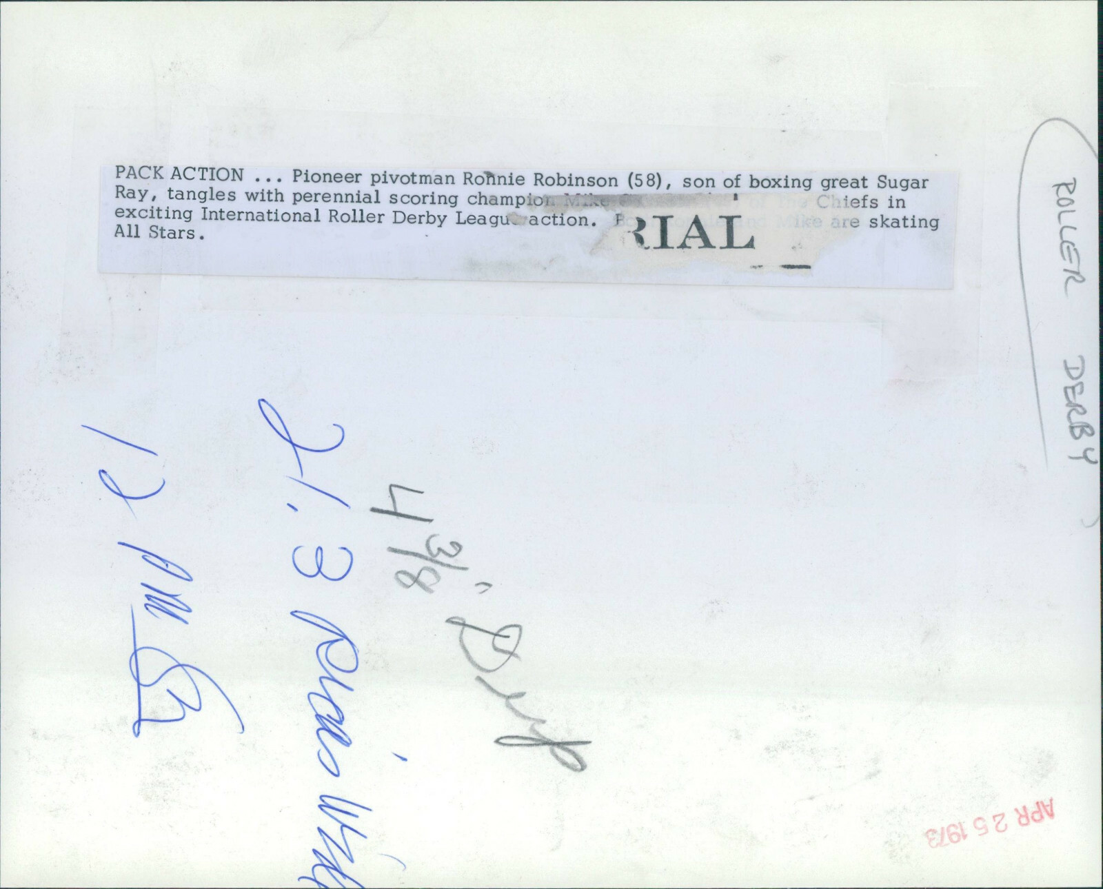 1973 Press Photo Chiefs Roller Derby Mike Gammon .vs. Pioneers Ronnie ...