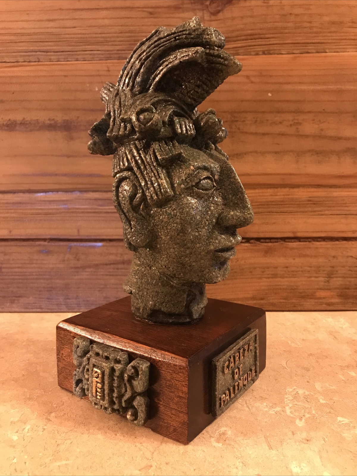 VINTAGE STATUE OF THE “CABEZA DE PALENQUE”MALACHITE STONE AND WOOD 1960 ...