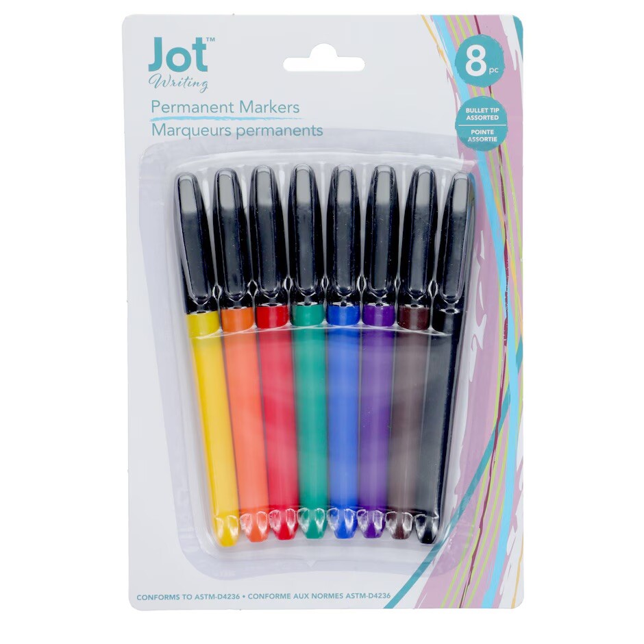 Permanent Markers by Jot Bullet Tip, Assorted Colors Brand New Set Of 8 ...