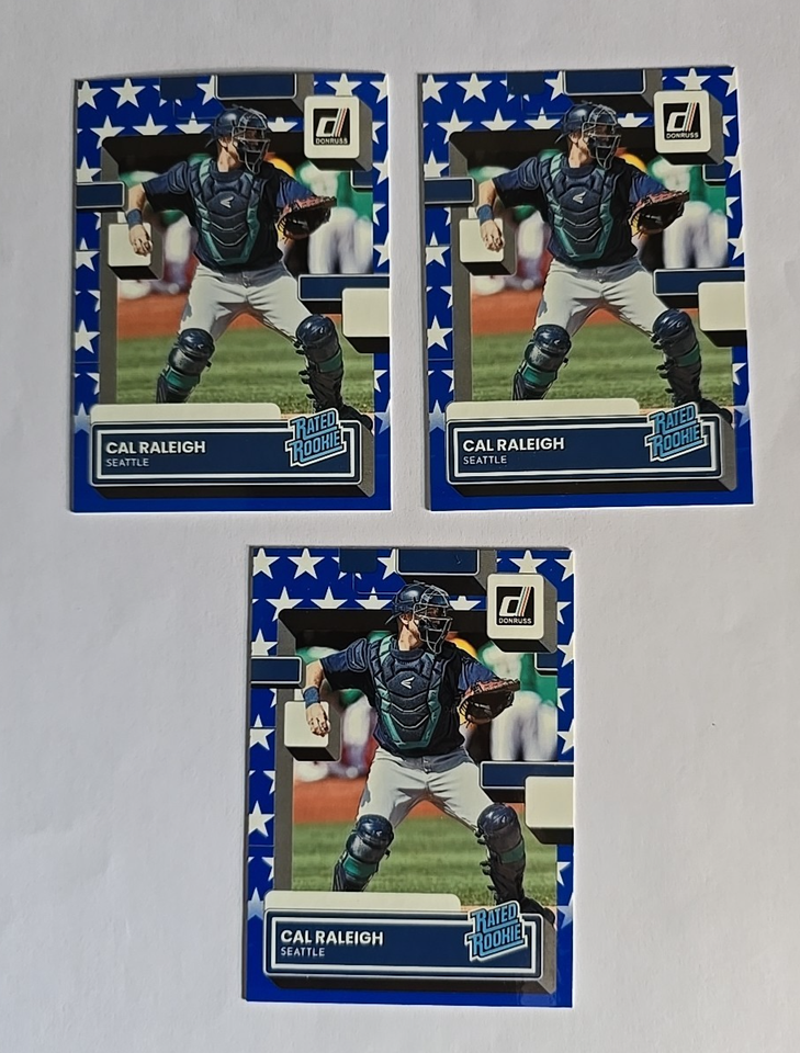 2022 Donruss Cal Raleigh Blue Foil Rated Rookie + Three Blue Stars ...