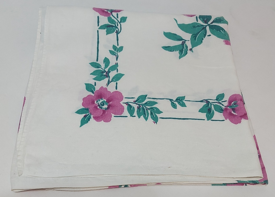 Vintage 50's/60's white/Pink Floral Tablecloth Square 50" x 50" Country ...