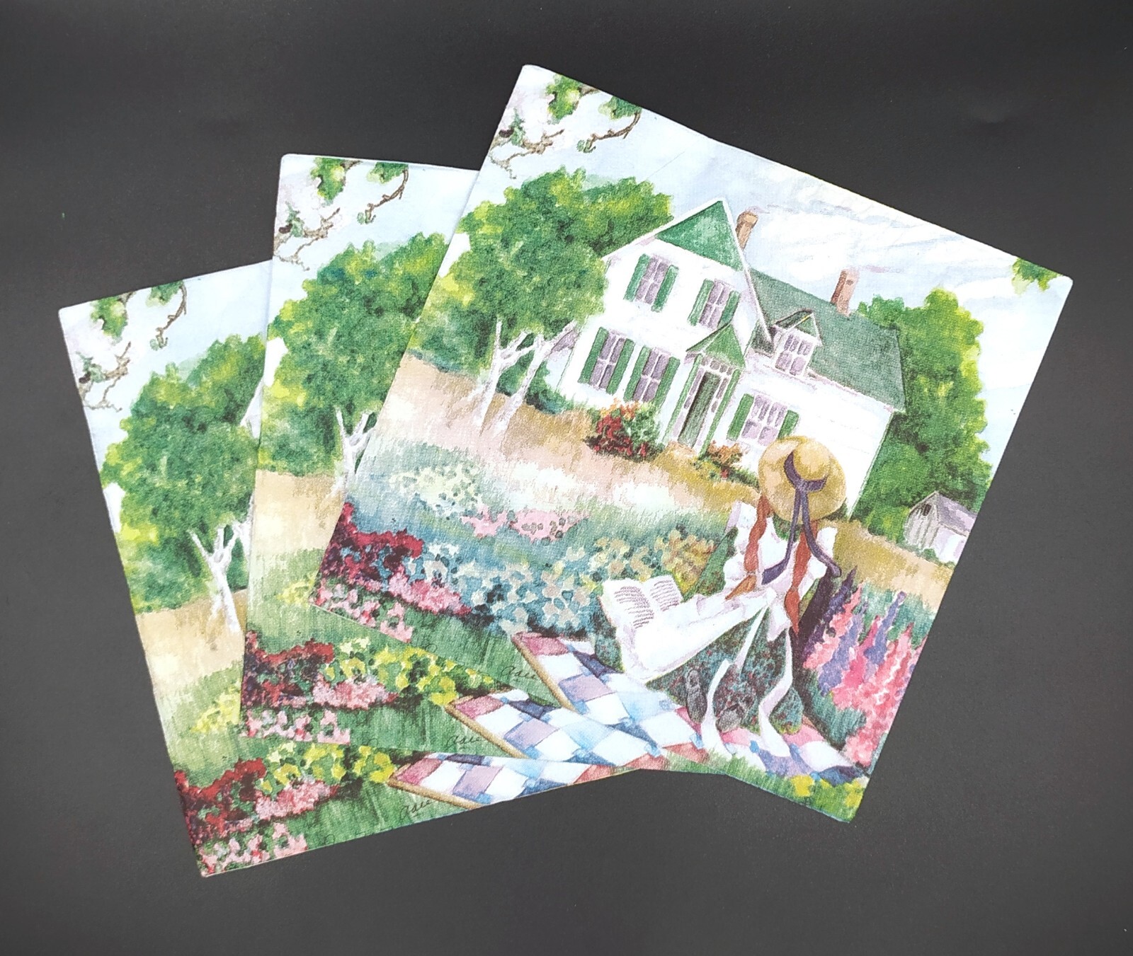 N275# 3 x Single Paper Napkins For Decoupage Girl Sitting In Lawn Near ...