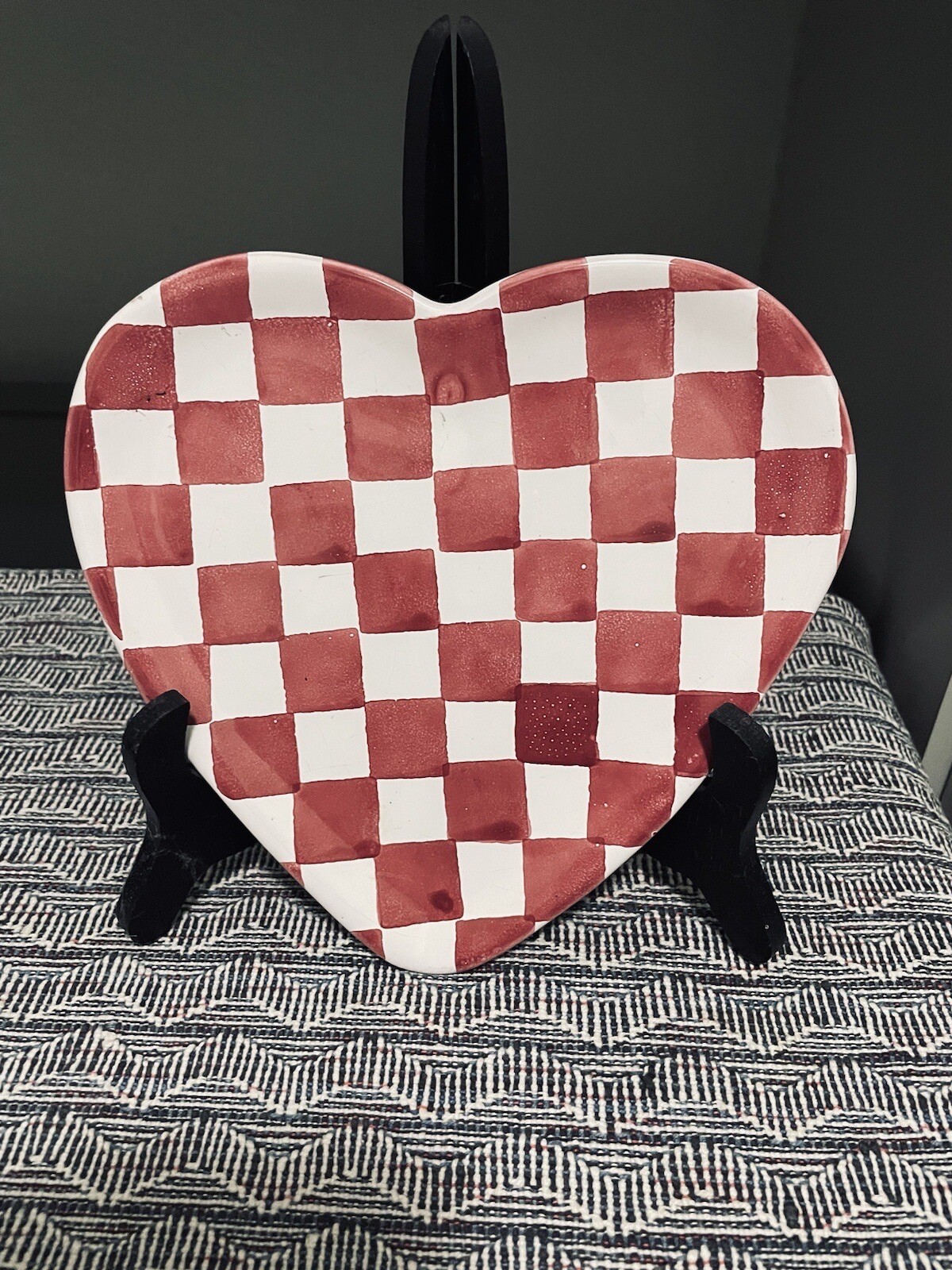 Mesa International Heart Shaped Checkered Pottery Plate Hungary Signed ...