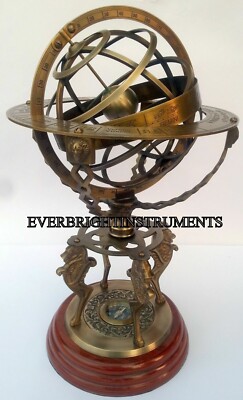 Nautical Solid Brass Large Engraved Armillary Sphere Globe With Working ...