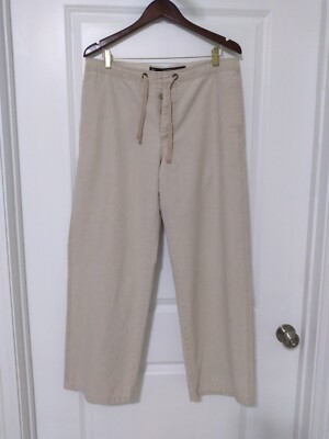 Express Linen/Cotton Beige Button Fly & Drawstring Relaxed Pants - Size ...