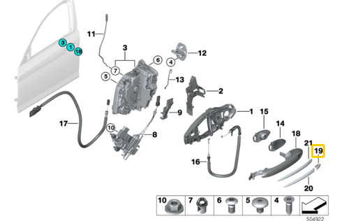 NEW BMW 5 G30 FRONT LEFT DOOR HANDLE PIN COVER 51217489341 7489341 2018 ...