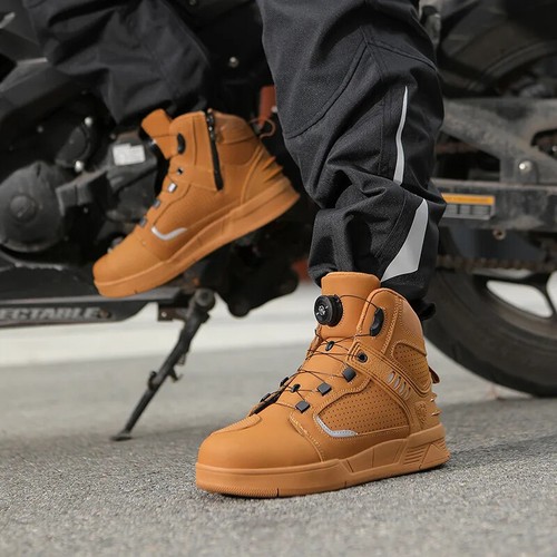 Cowhide Motorcycle Genuine Leather Rider Shoes Men Anti-Slip Breathable ...