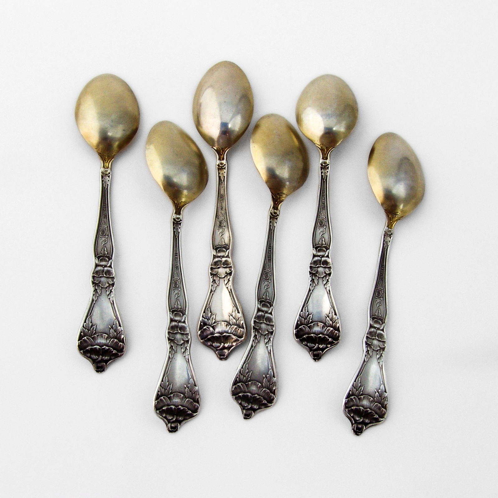 Poppy Demitasse Spoons Set Baker Manchester Sterling Silver 1900 | eBay