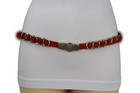 Women Red Stretch Skinny Strap Pant Jeans Loop Belt Gold Metal Chain ...