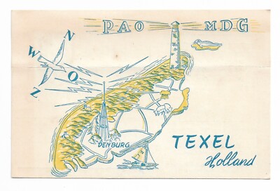 1956 Ham Radio QSL Card PA0MDG TEXEL HOLLAND Denburg Tower Official QSL ...