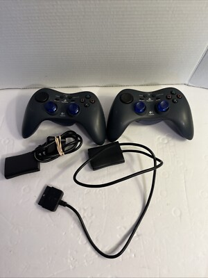2 Logitech Cordless Action Controller Sony PS2 G-RA4B With 3ft Dongle C ...