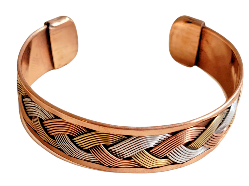 Solid Copper Tricolor Cuffed Health Bracelet - Copper Bracelet Braided ...