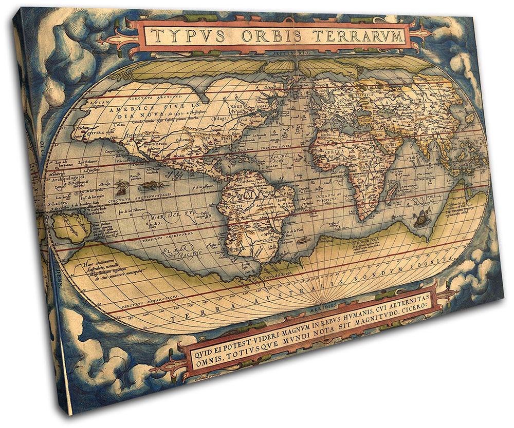 Old World Atlas Latin Maps Flags SINGLE CANVAS WALL ART Picture Print ...
