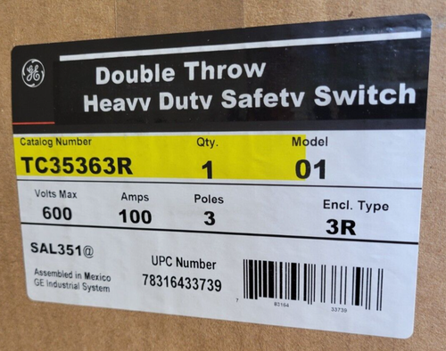 GE TC35363R 100a 600v 3p Nema 3 Double Throw Heavy Duty Safety Switch ...